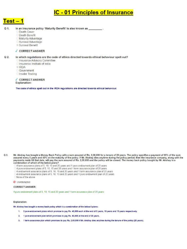 IC - 01 Principles of Insurance | PDF