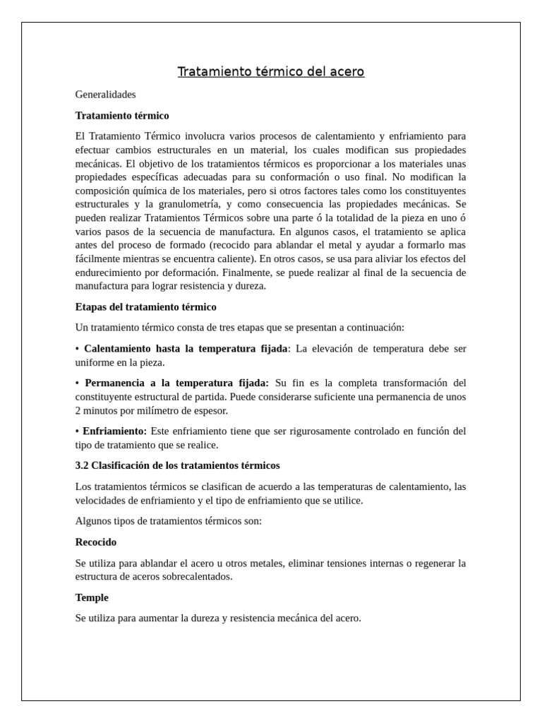 Tratamiento Térmico Del Acero | PDF | Tratamiento a base de calor | Acero