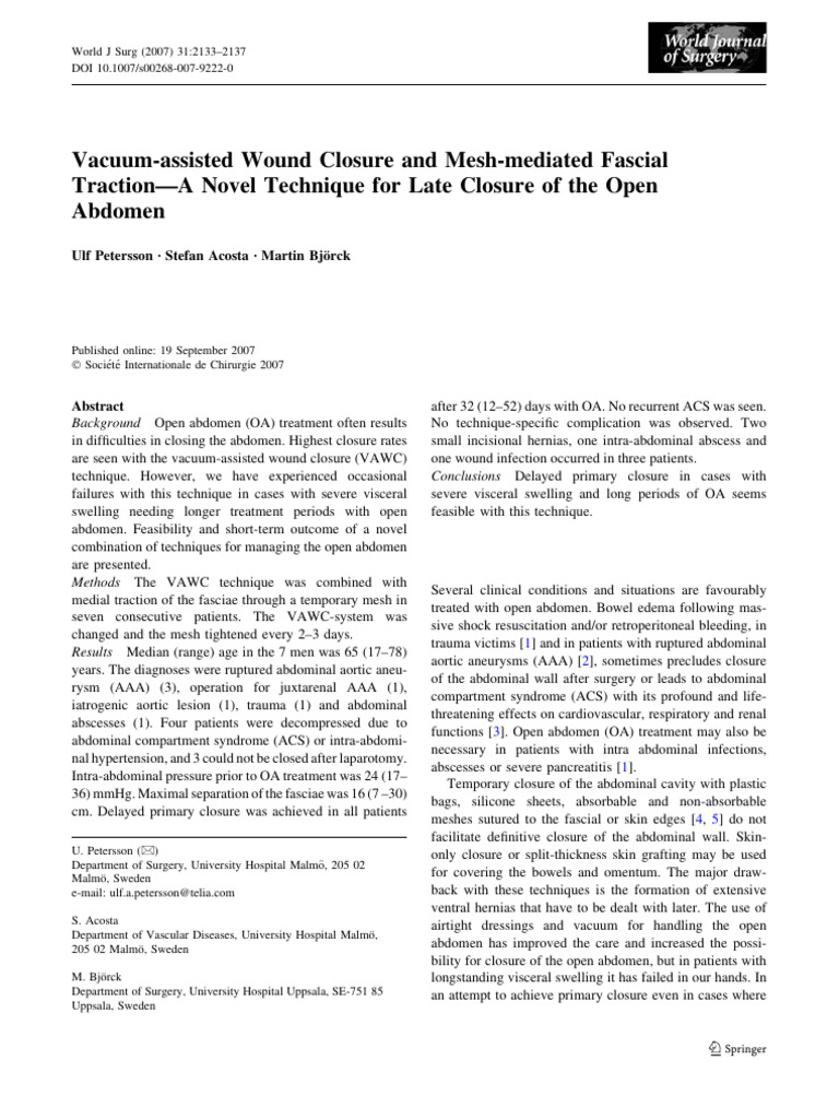 2007 Vacuum-Assisted Wound Closure and Mesh-Mediated Fascial Traction ...