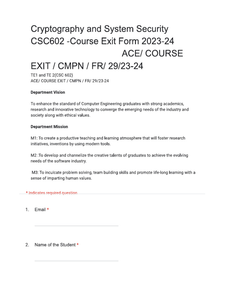 CSS Theory CSC602 Course Exit Form Even Sem 23-24 | PDF
