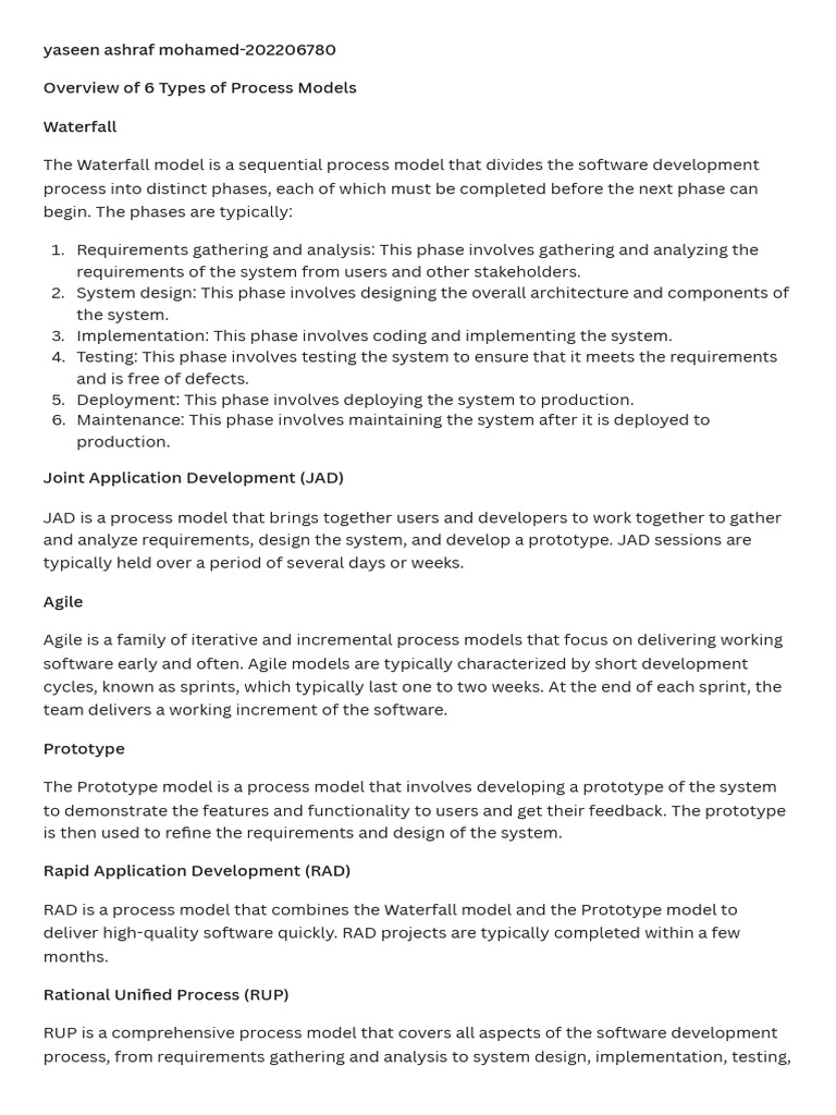 Overview of 6 Types of Process Models | PDF | Agile Software Development | Systems Architecture