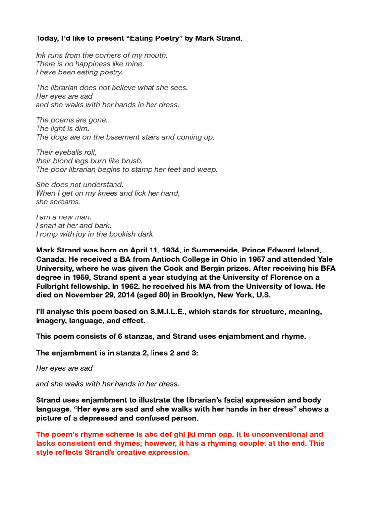 Eating Poetry Script | PDF | Poetry | Phonaesthetics