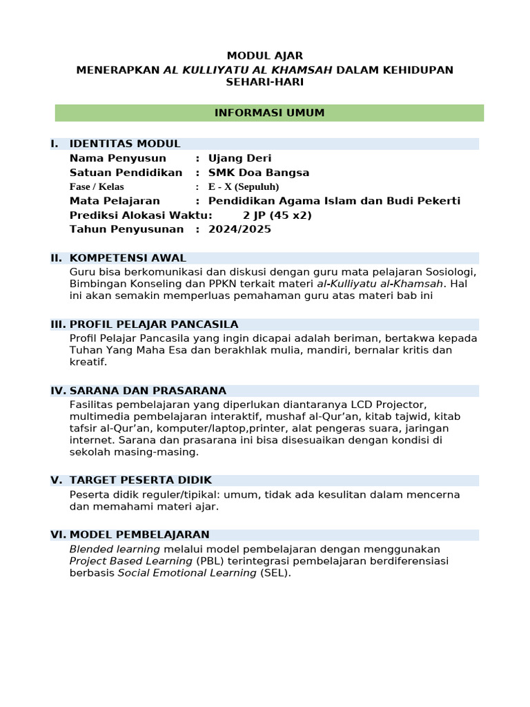 Modul Ajar Paibp Kls X Semster 2 Fiqih | PDF