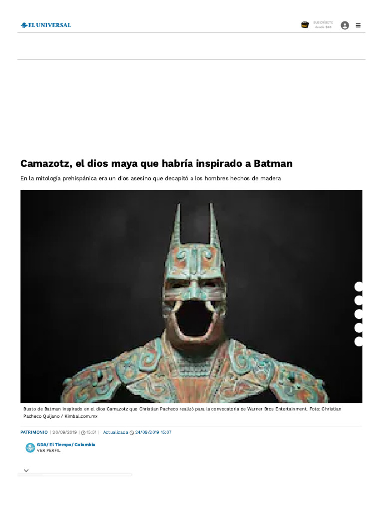 Camazotz, El Dios Maya Que Habría Inspirado A Batman | PDF | hombre ...