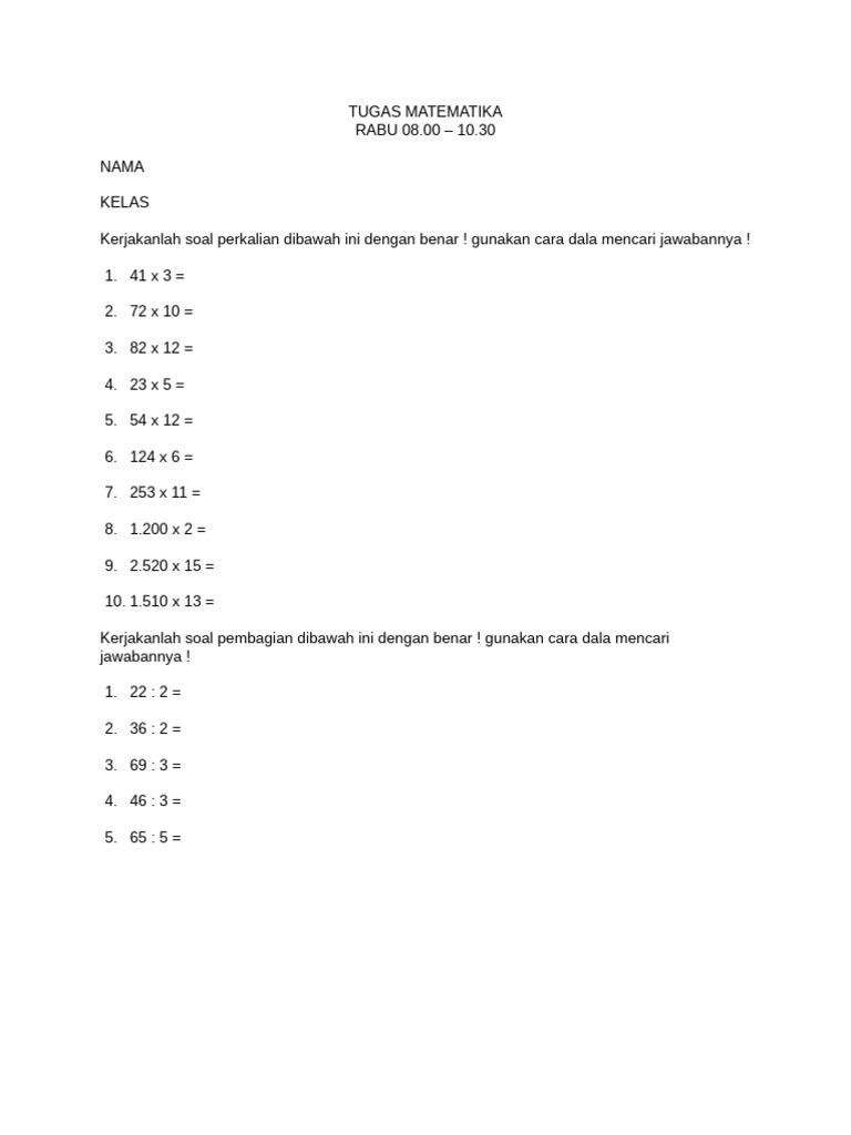 Tugas Matematika: Perkalian dan Pembagian | PDF