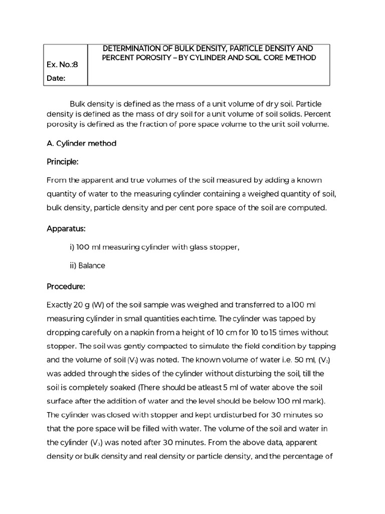 Ex 8 Soil Density And Porosity Pdf