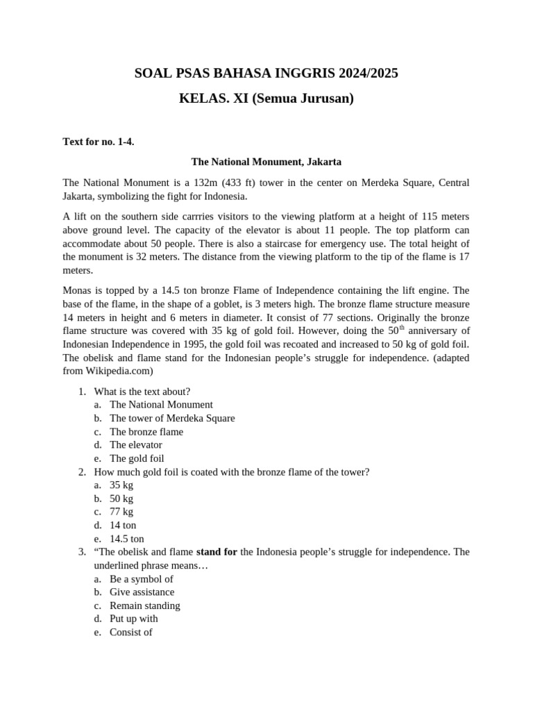 Soal Psas Bahasa Inggris Xi 2024 | PDF | Compact Disc