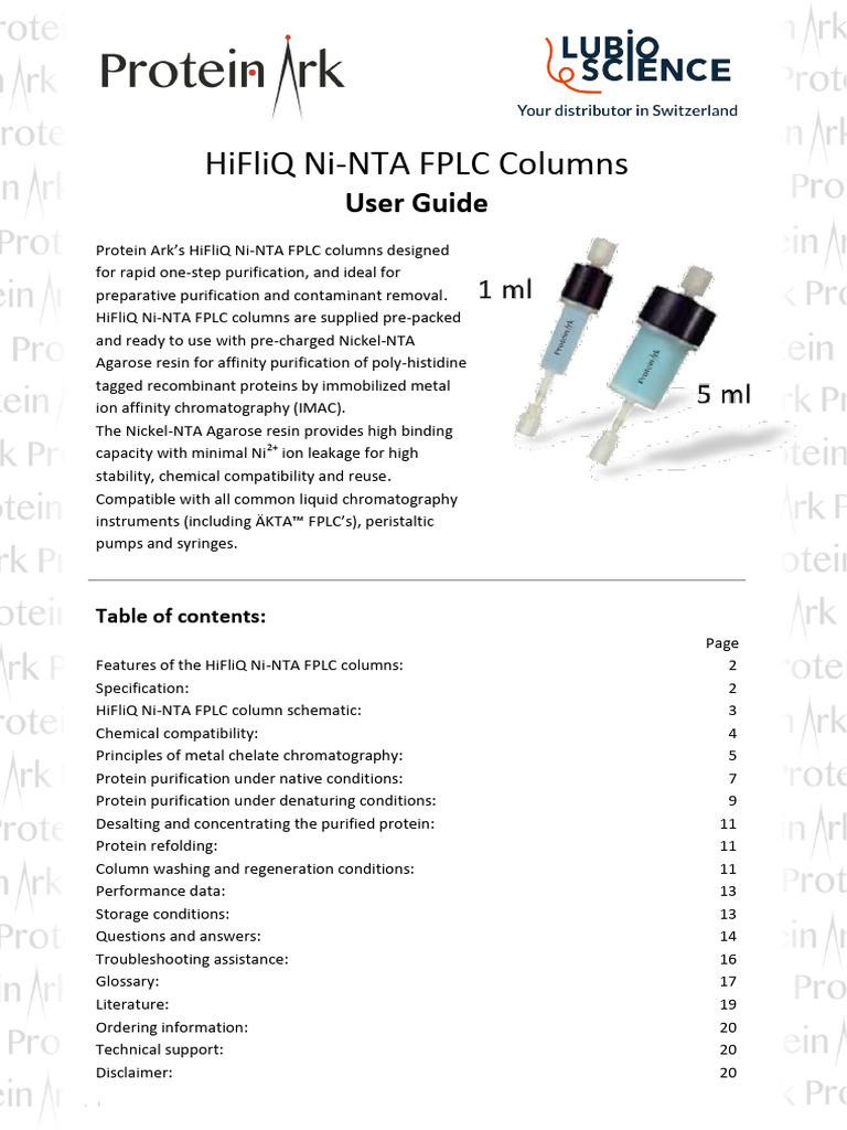 Protein - Ark FPLC - Columns Ni NTA User Guide | PDF | Protein ...