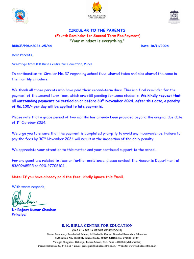 Parent Circular No 44 | PDF