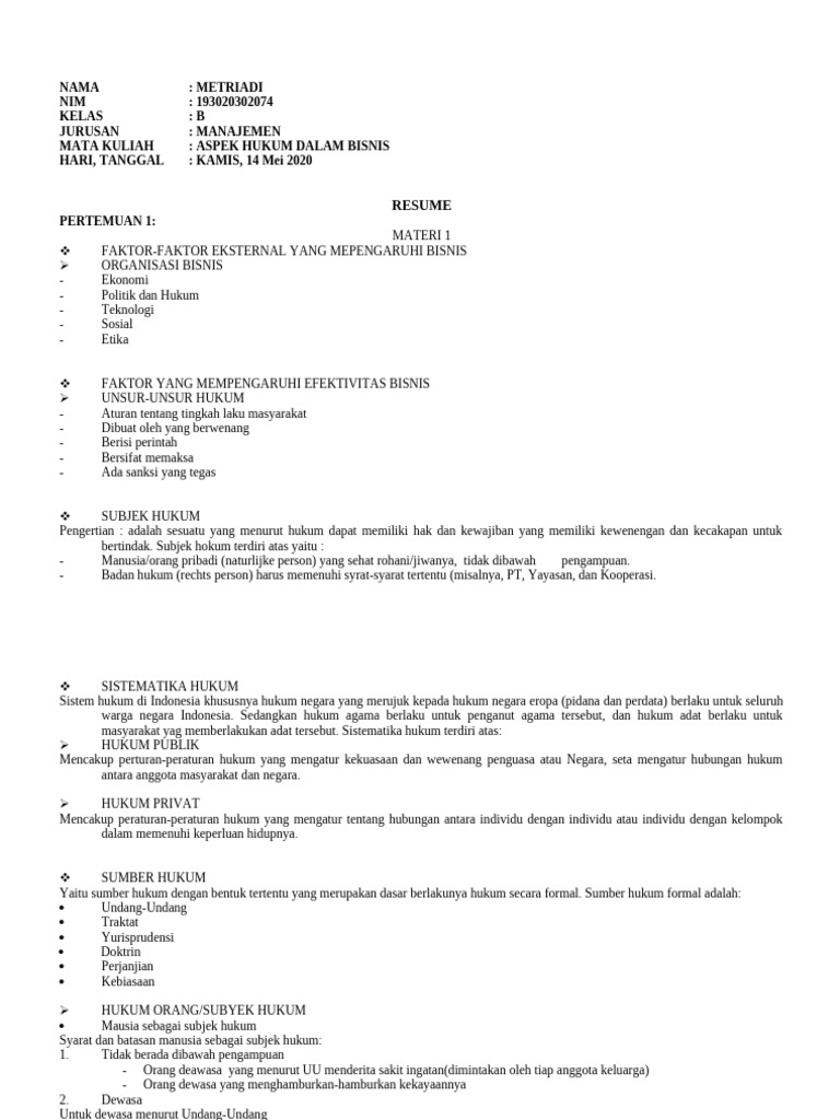 Aspek Hukum Bisnis: Faktor & Kontrak | PDF