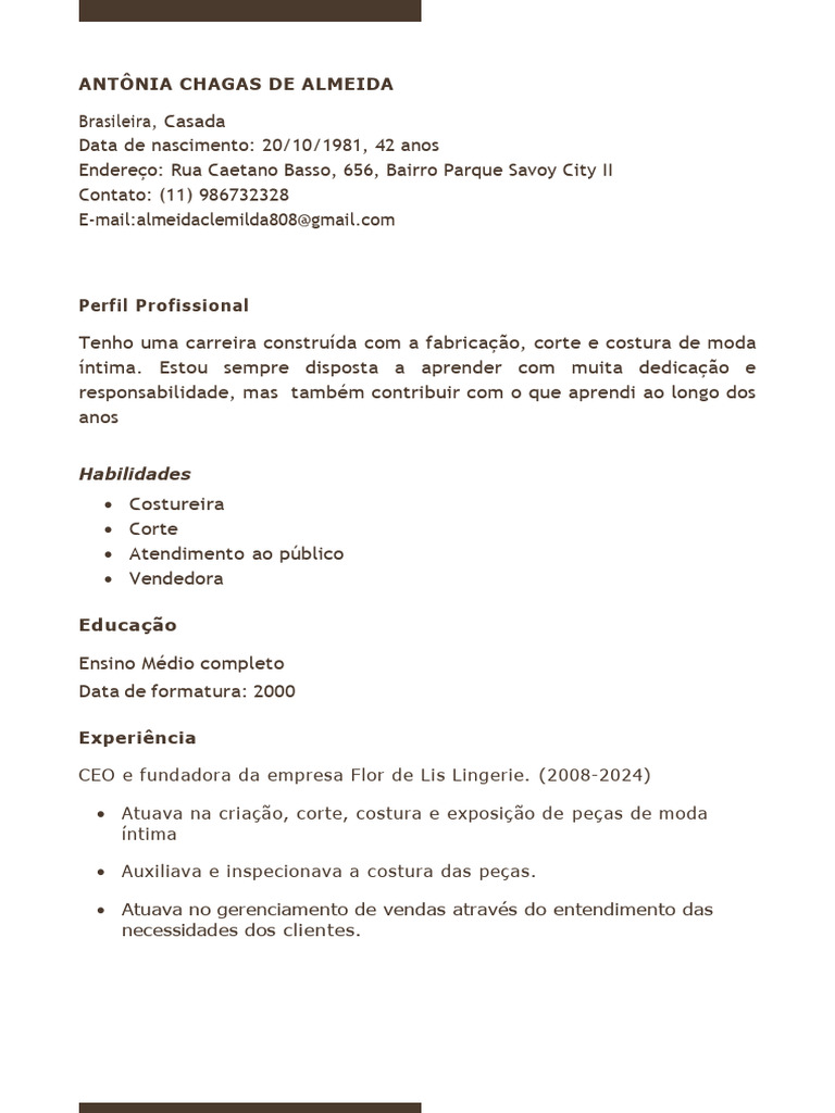 Perfil Profissional de Antônia Almeida | PDF