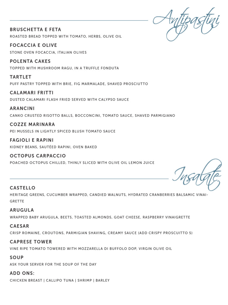 Castello Menu 2022 NoPrices 4 1 | PDF