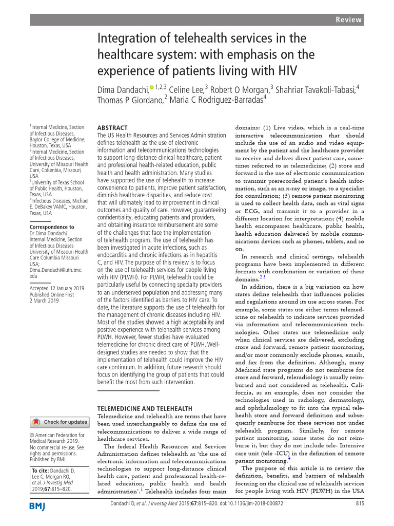 Integration of Telehealth Serv | PDF | Medicare (United States ...