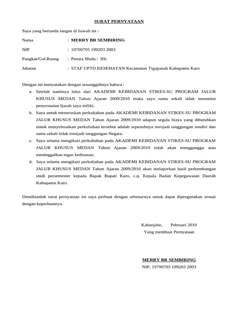 Surat Pernyataan Lanjut Studi | PDF