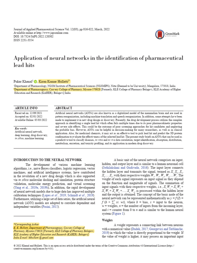 2022 Application of Neural Networks in The Identification of Pharmaceutical | PDF | Artificial ...