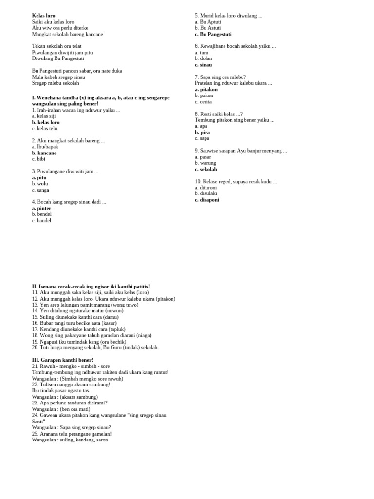 Bahasa Jawa Kelas 2 | PDF
