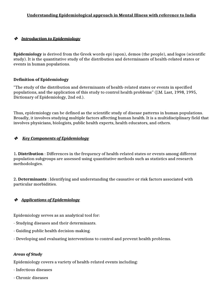 EPIDEMIOLOGY Handout | PDF | Mental Disorder | Epidemiology