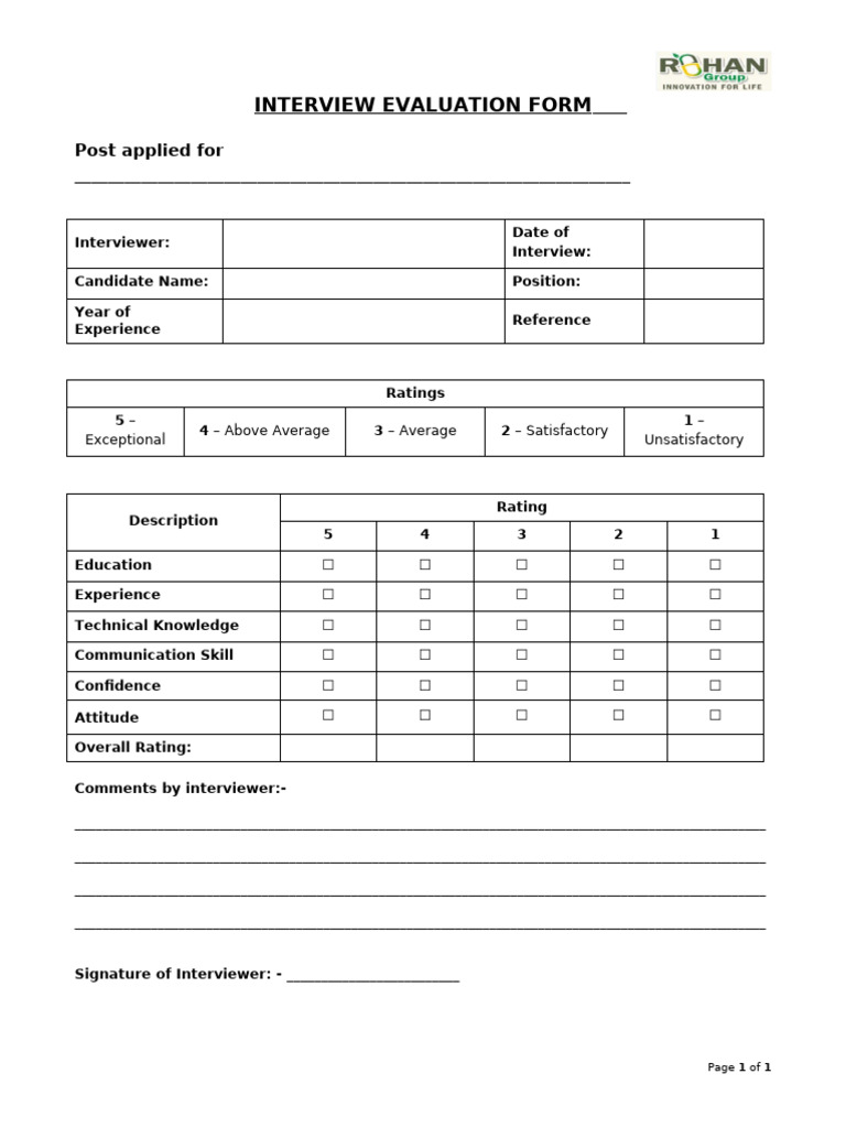 Interview Evaluation Form | PDF