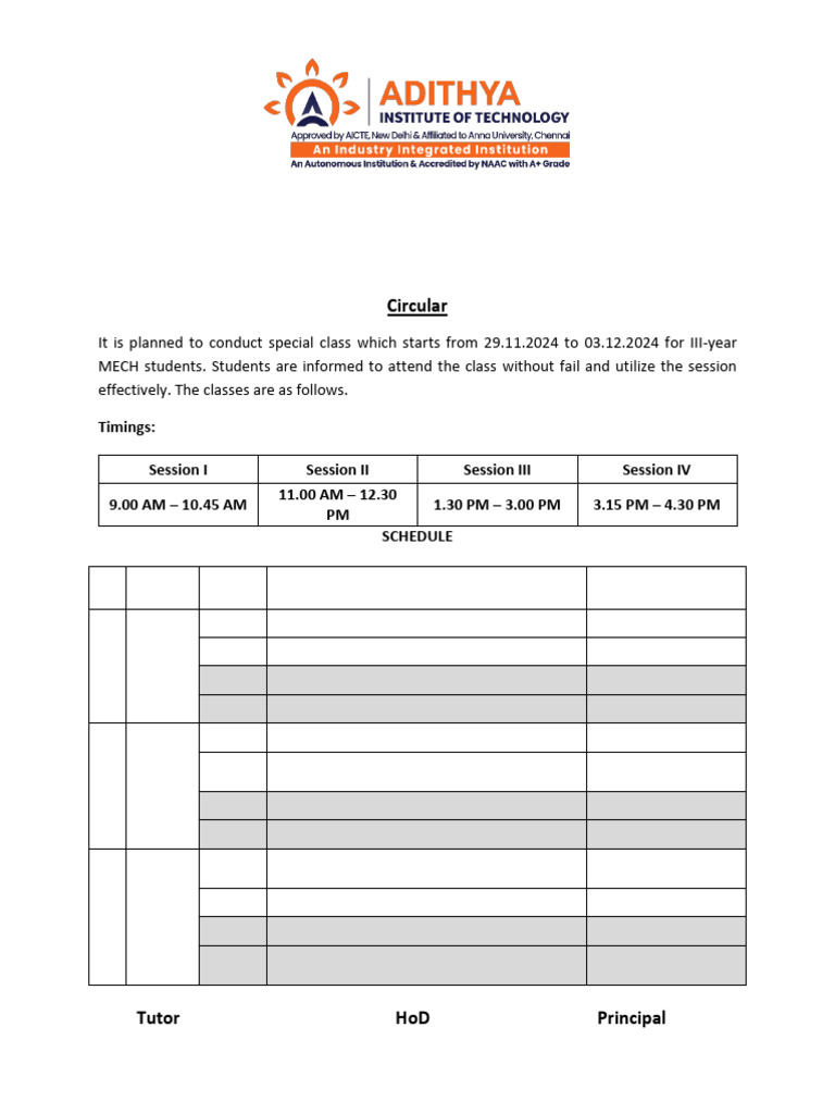 MECH Coaching Class Time Table 24-25 ODD Semester | PDF | Applied And Interdisciplinary Physics ...