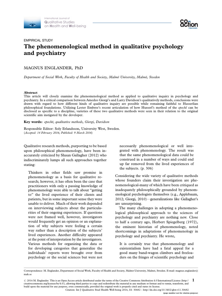Englander - 2016 - The Phenomenological Method in Qualitative Psychol ...