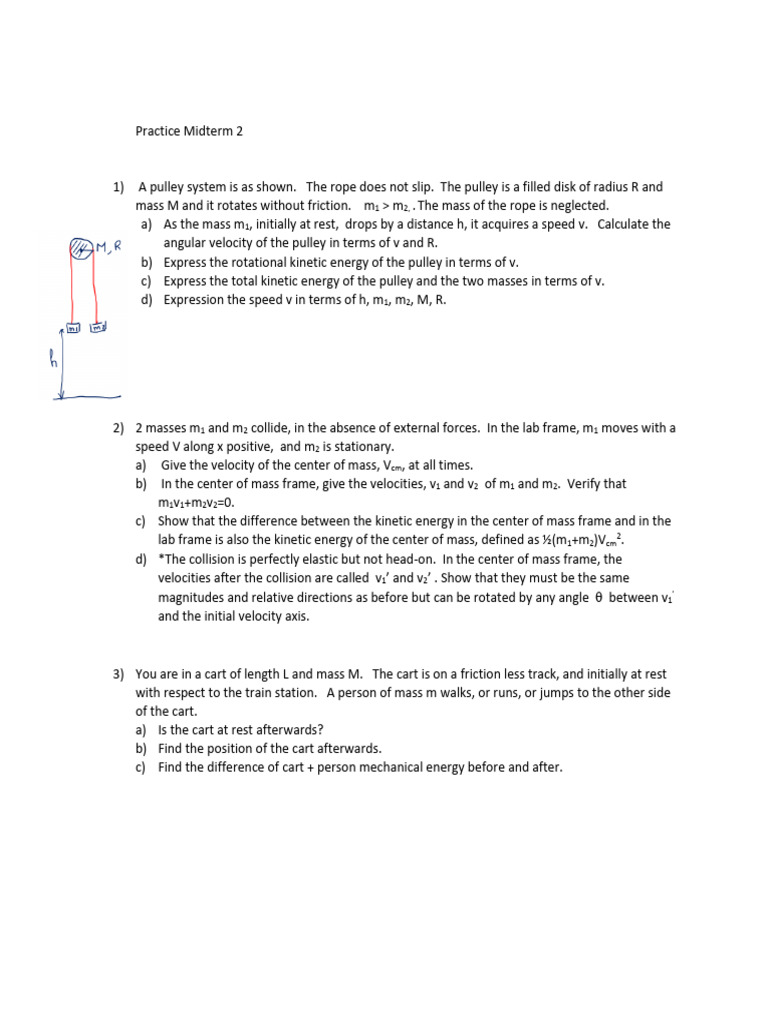 Practice Midterm 2 | PDF | Rotation | Angular Momentum
