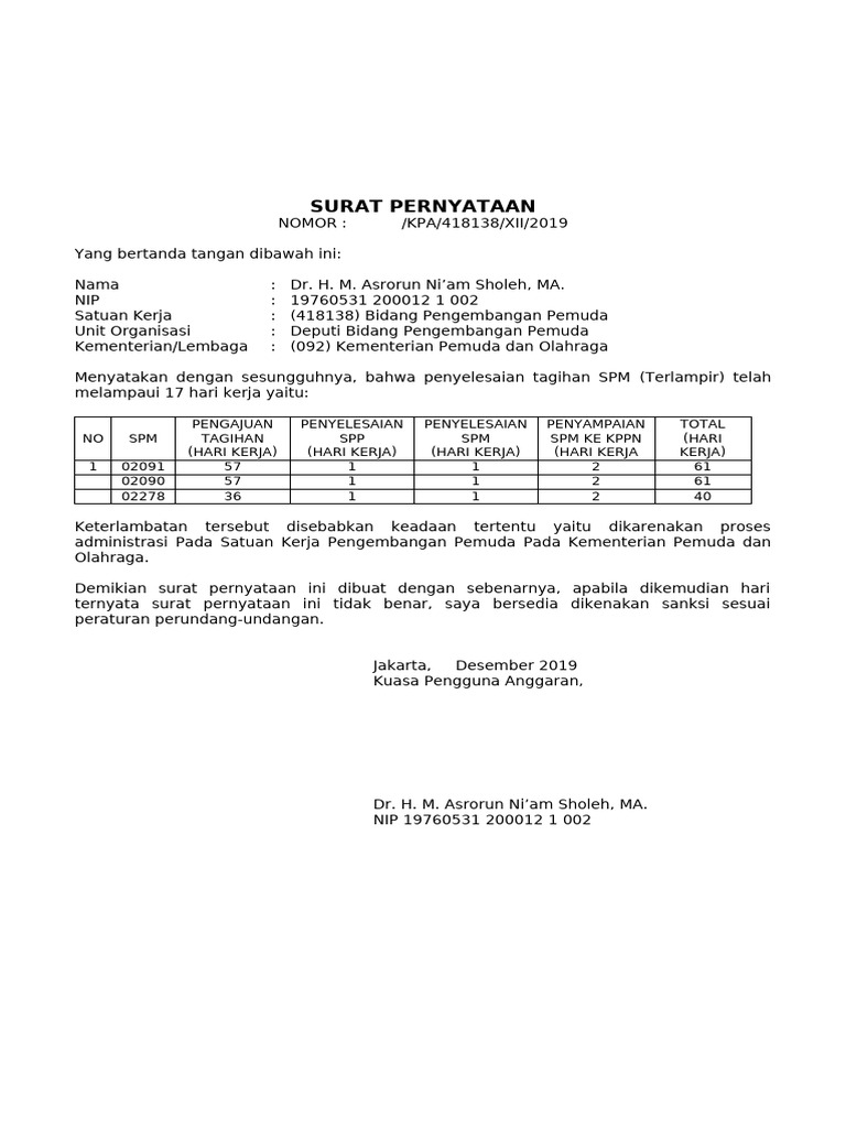 Surat Pernyataan Dispensasi 17 Hari Kerja 2 | PDF Surat Pernyataan Dispensasi 17 Hari Kerja 2 | PDF