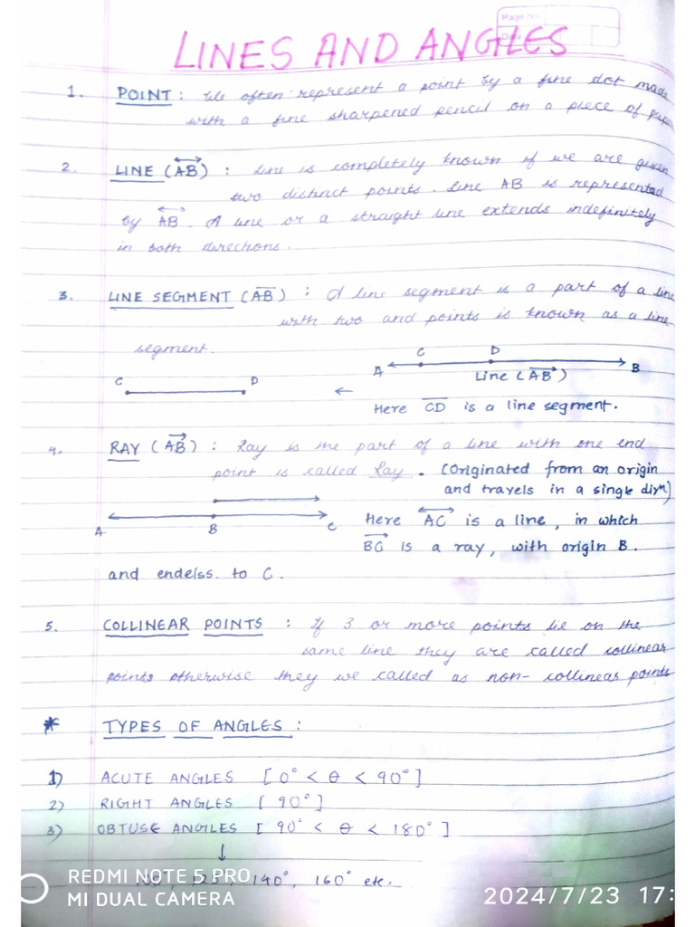 Lines and Angles Notes | PDF