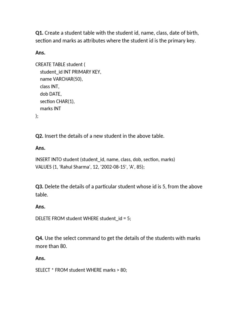 SQL_Questions_Answers | PDF | Data Management | Databases SQL_Questions_Answers | PDF | Data Management | Databases