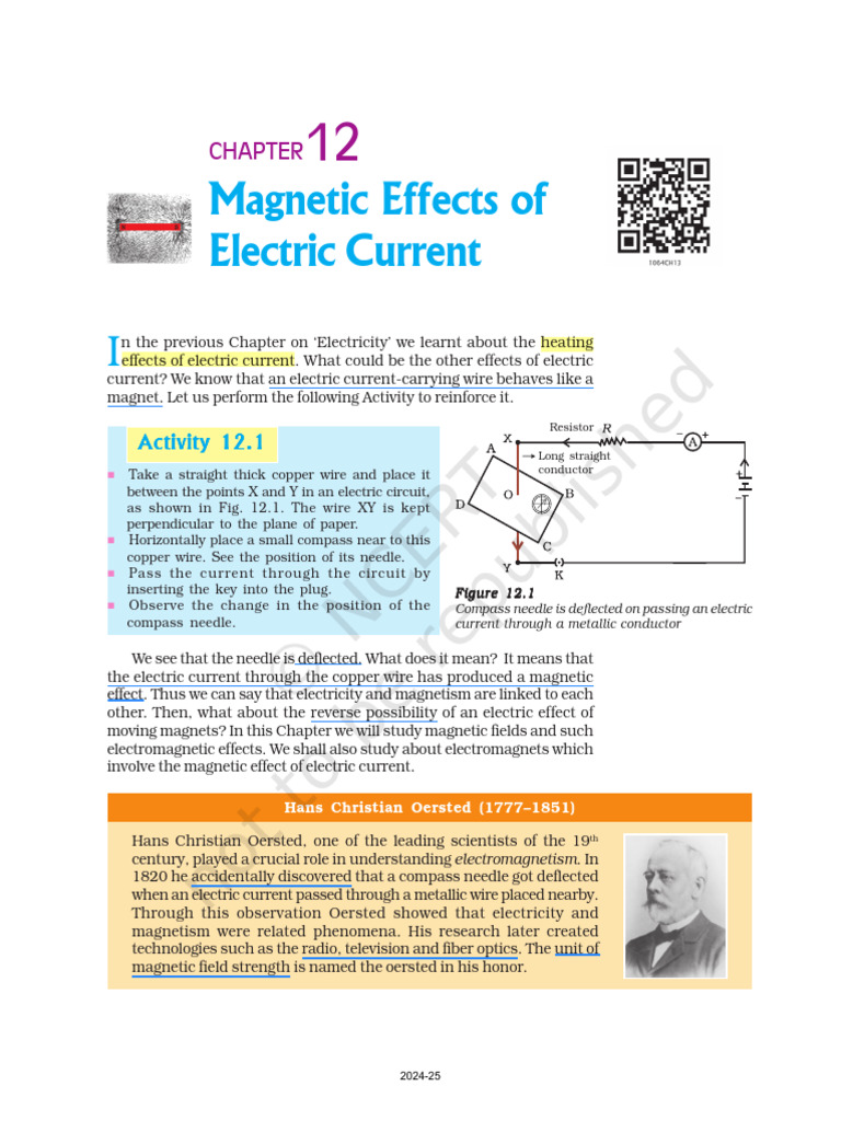 Magnetic Effects of Electric Current 2024 25 | PDF | Magnetic Field ...