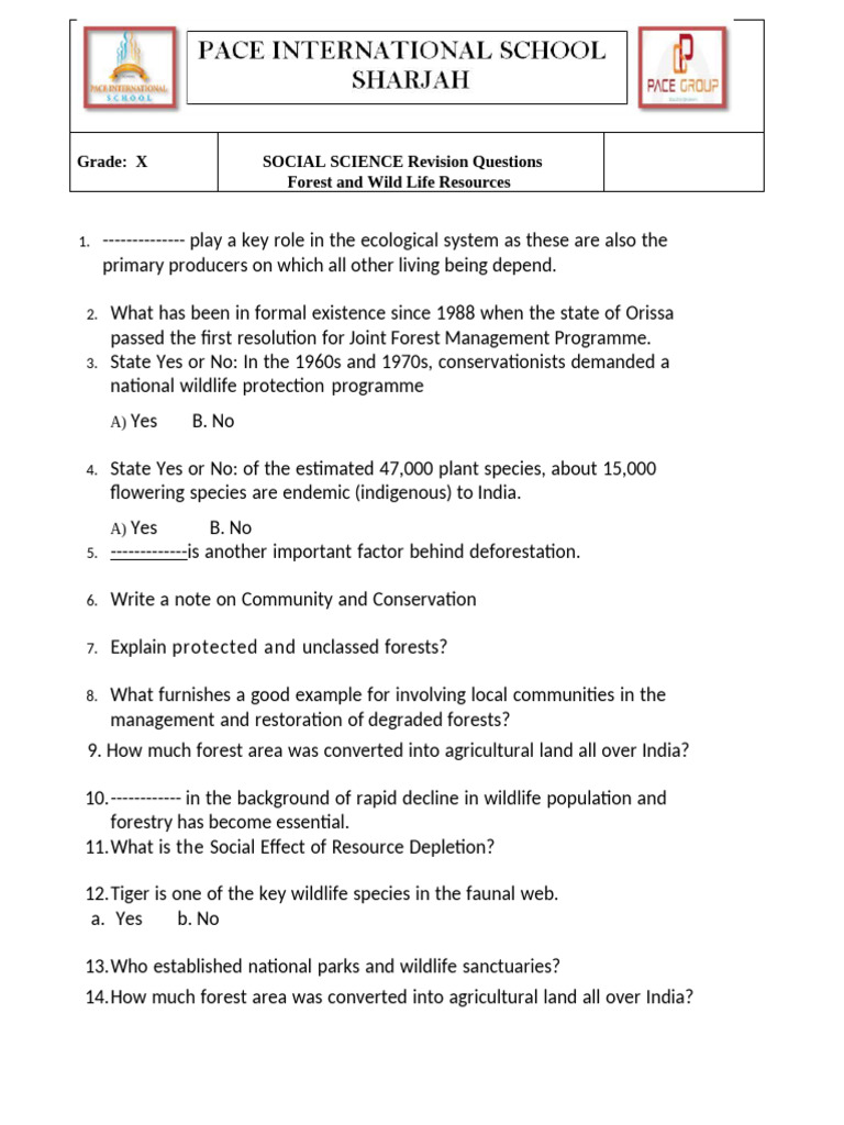 Forest and Wildlife Conservation Quiz | PDF | Tiger | Environmental ...