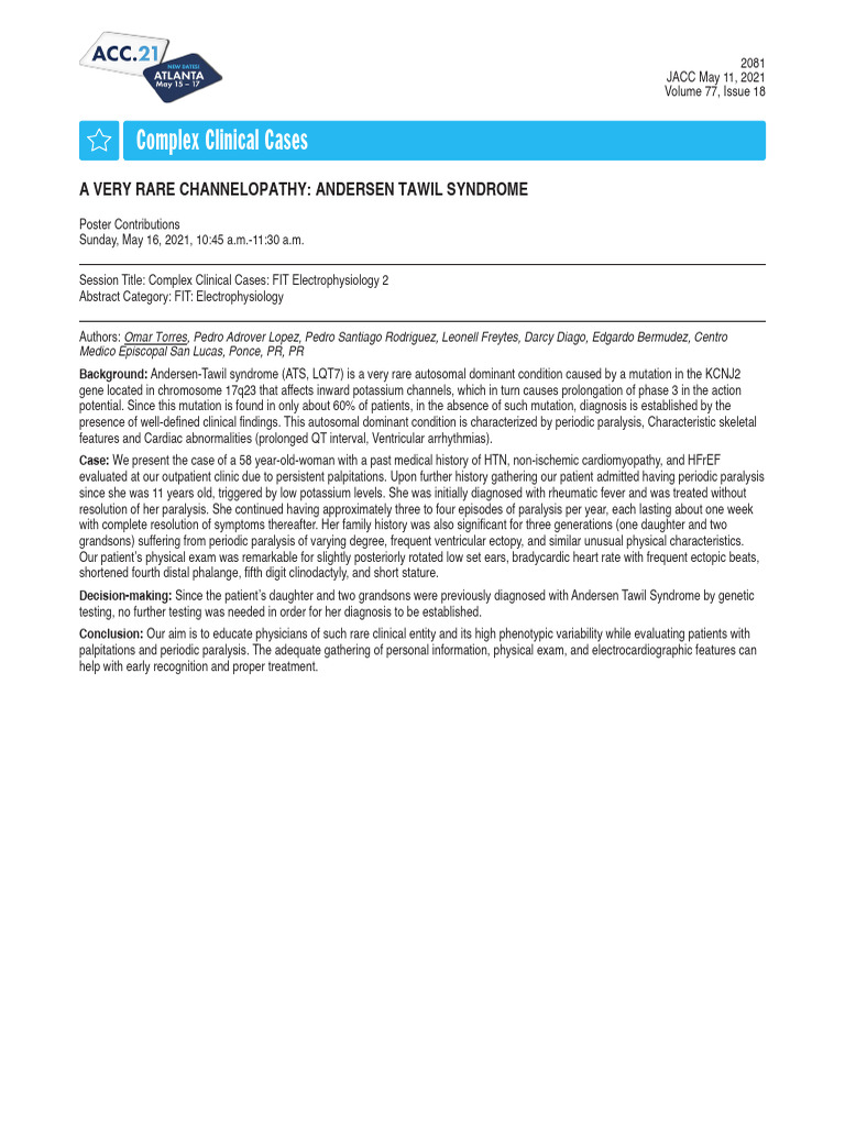 Torres Et Al 2021 A Very Rare Channelopathy Andersen Tawil Syndrome ...