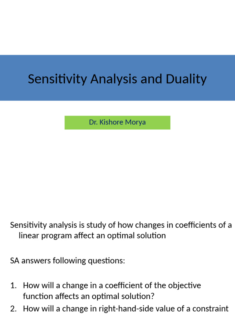 Session 7 Sensitivity Analysis and Duality | PDF | Business Economics | Business