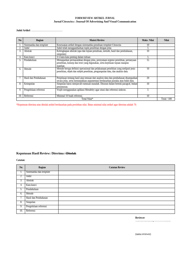 Form Review Artikel Jurnal | PDF
