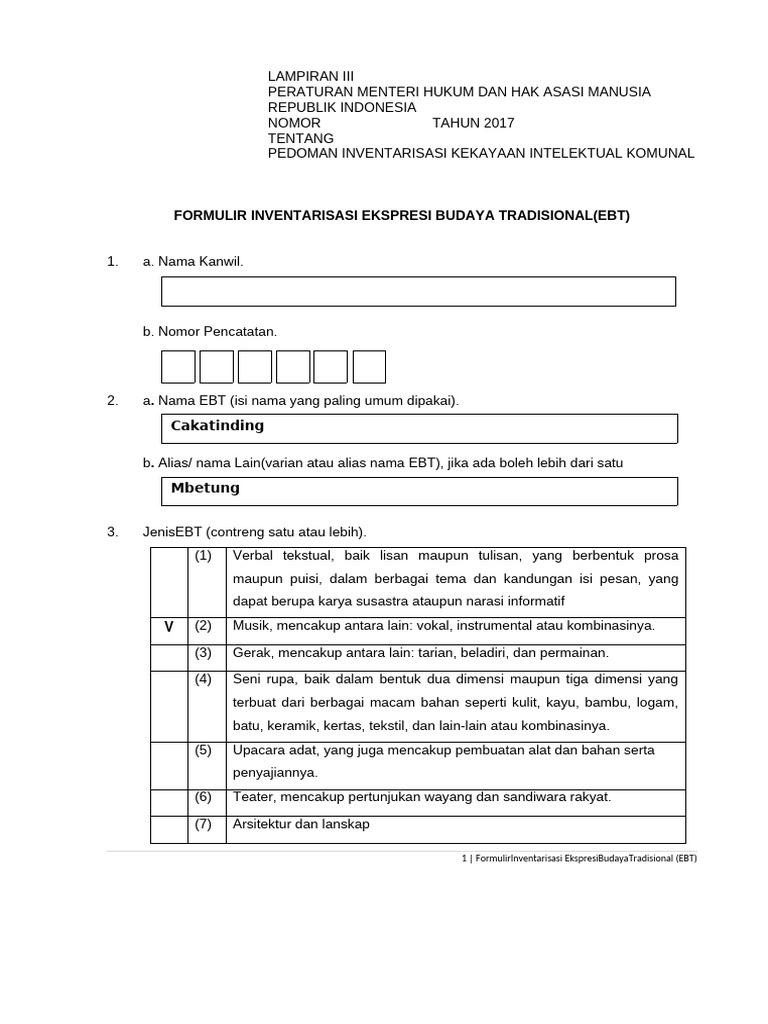 FORMULIR Inventarisasi EBT Cakatinding | PDF
