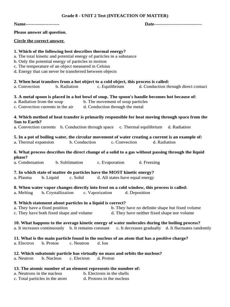 Grade 8 UNit 2 Test | PDF | Chemical Bond | Ion
