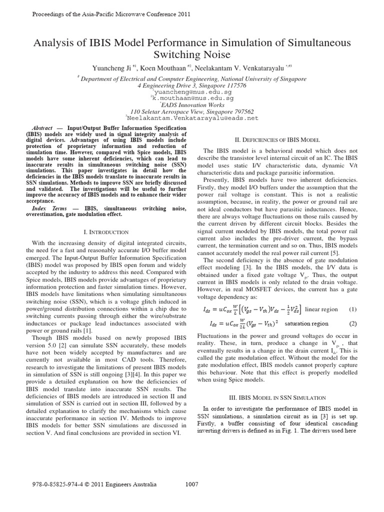 Analysis of IBIS Model Performance in Simulation of Simultaneous ...