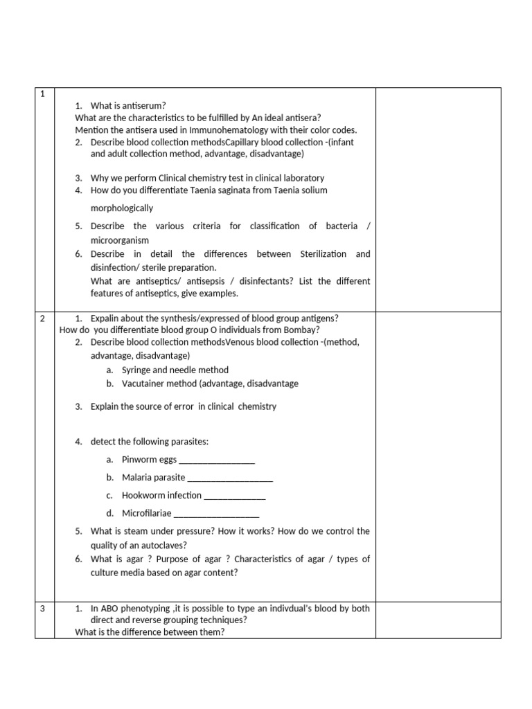 ALL Questions Medical Lab Courses | PDF | Blood Type | Infection