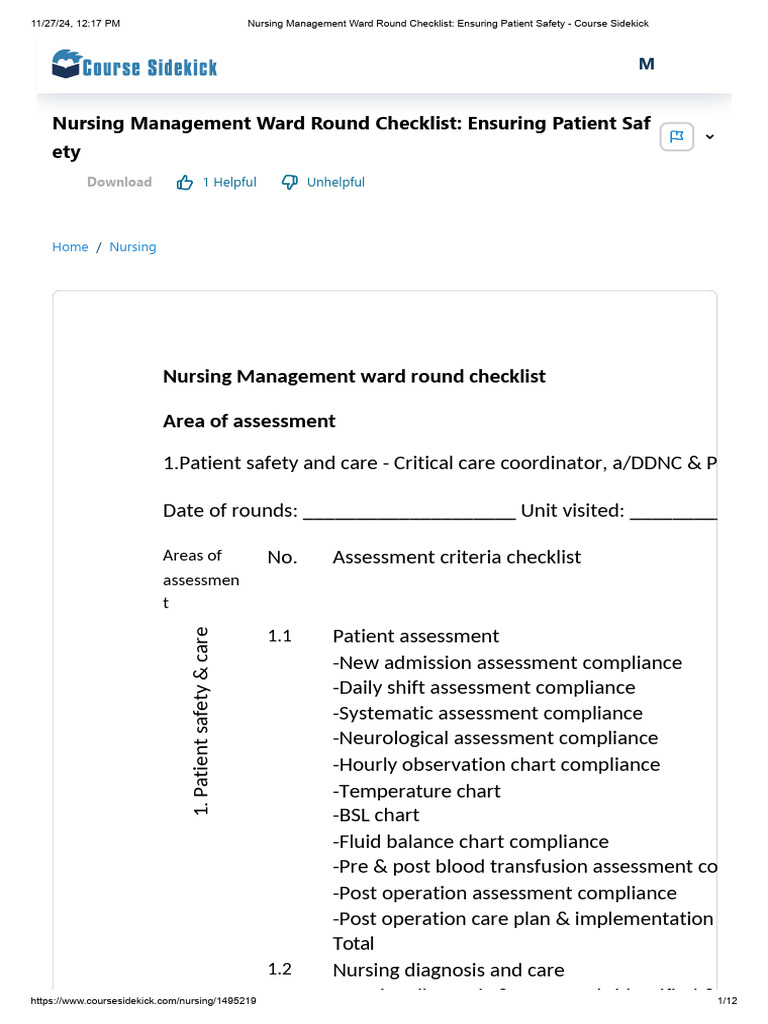 Nursing Management Ward Round Checklist - Ensuring Patient Safety ...