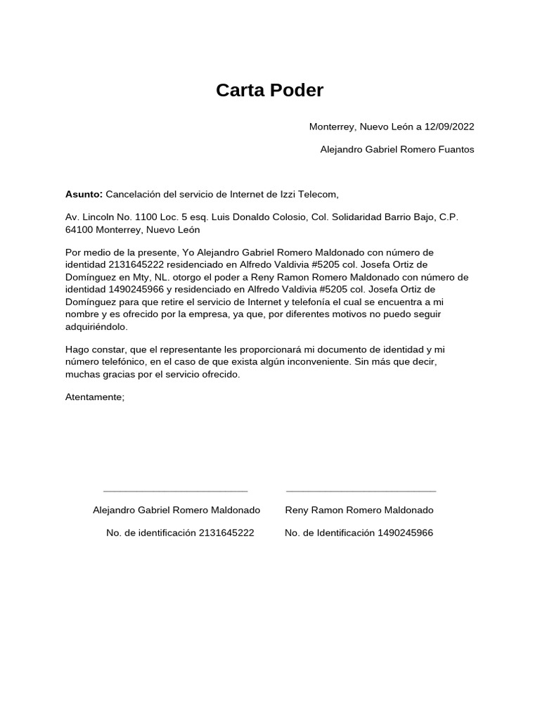 Carta Poder para Cancelar IZZI | PDF