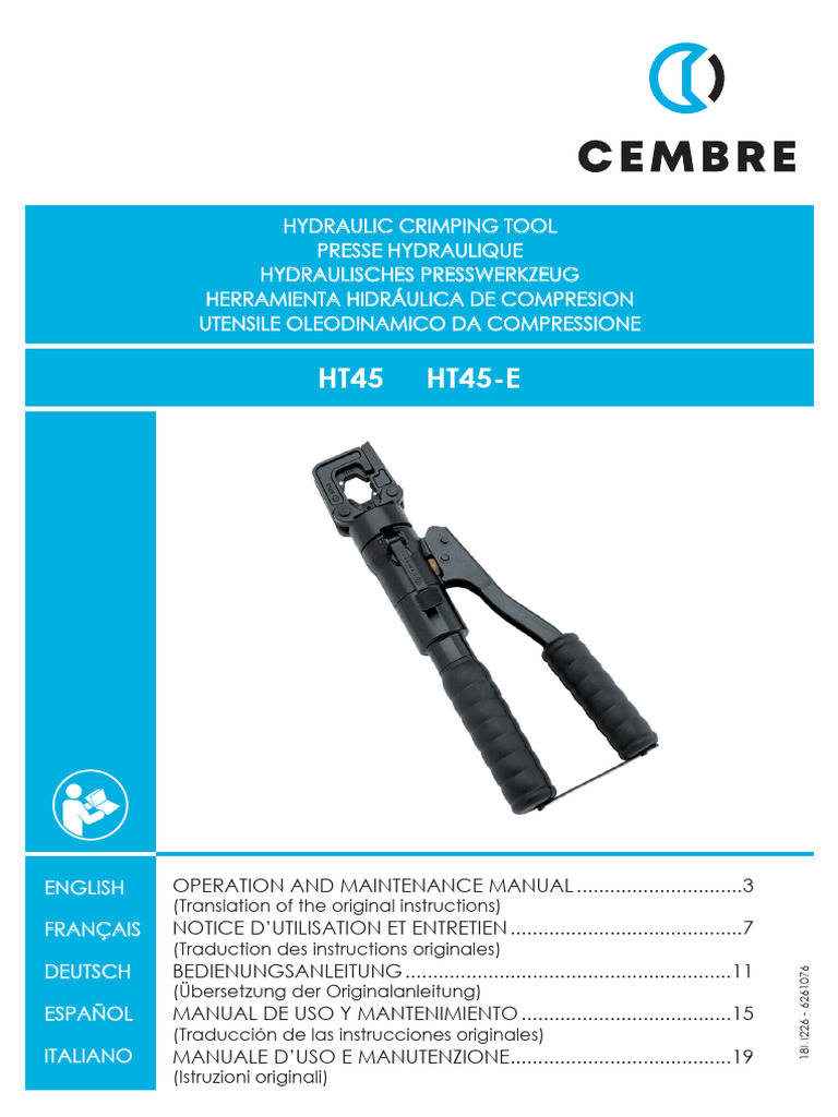 HT45 Hydraulic Crimping Tool Manual | PDF | Electrical Connector | Pump