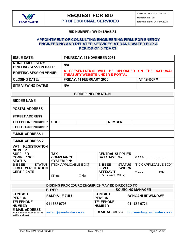 Rw10412048-Tender Document | PDF