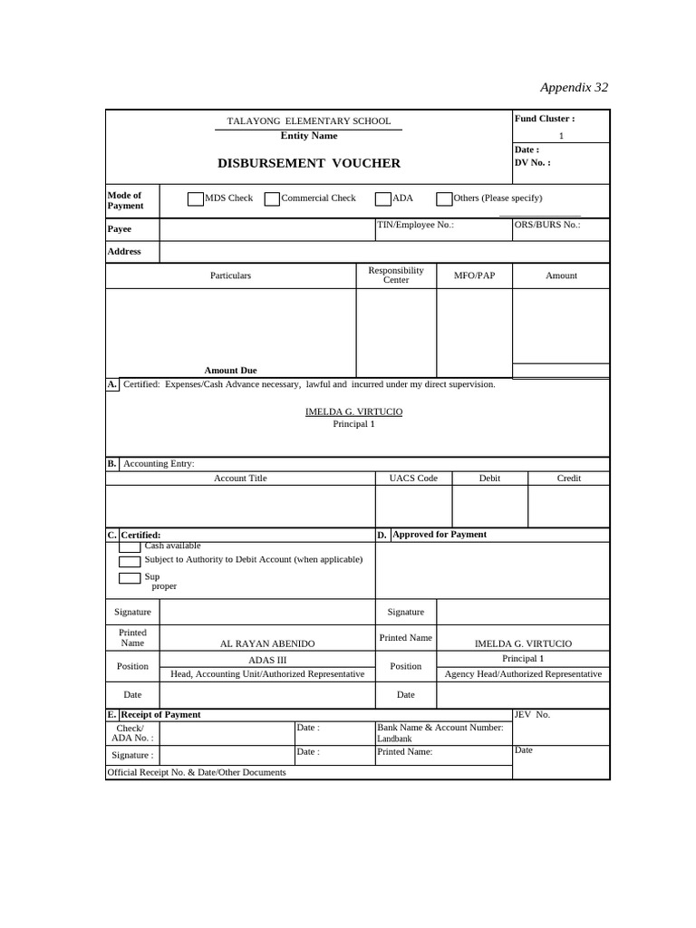 Disbursement Voucher Template for Schools | PDF | Payments | Business