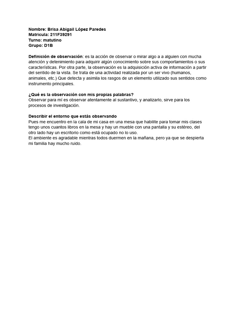 Definición y Reflexión sobre Observación | PDF