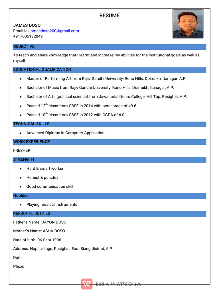James Doso - Performing Arts Resume | PDF