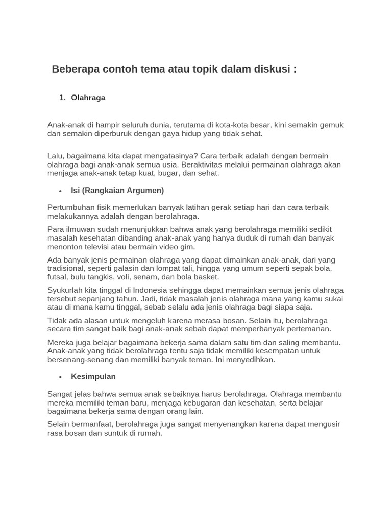 Beberapa Contoh Tema Atau Topik Dalam Diskusi - Kls 9 | PDF