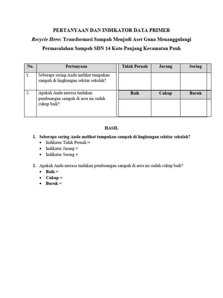 Pertanyaan Dan Indikator Data Primer | PDF