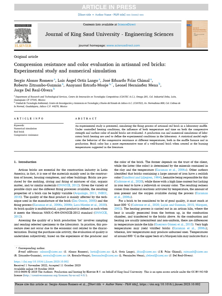 Journal of King Saud University - Engineering Sciences | PDF | Brick ...