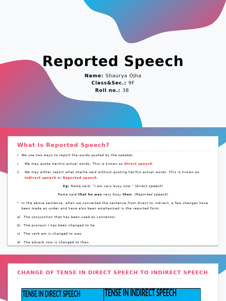 Reported Speech Shaurya Ojha 9-F | PDF | Semiotics | Language Mechanics
