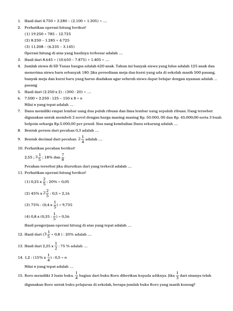 Latihan Soal Kelas 6 MTK | PDF