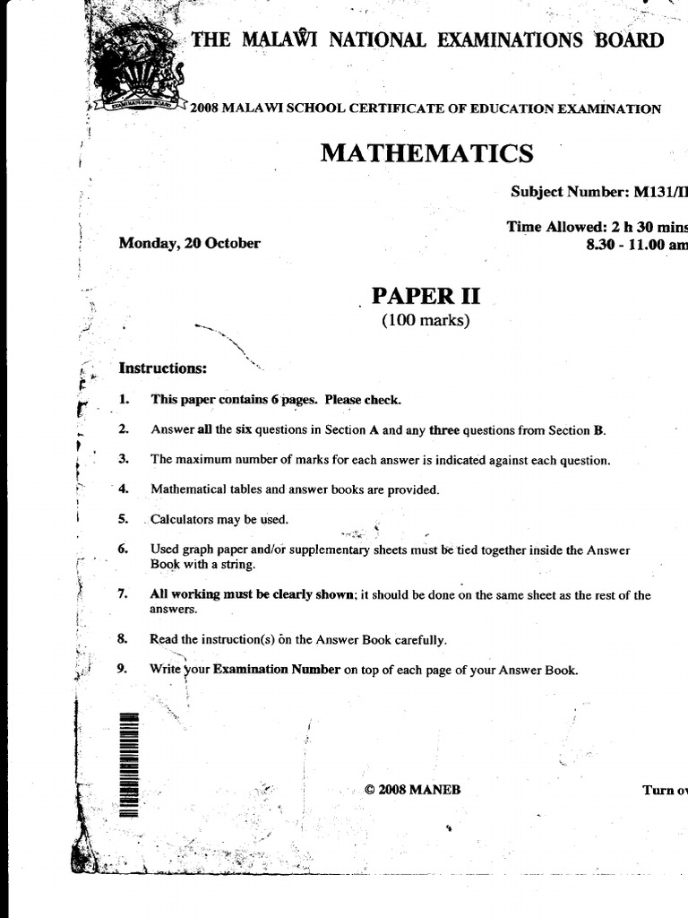 2008 Maths Paper 2 | PDF